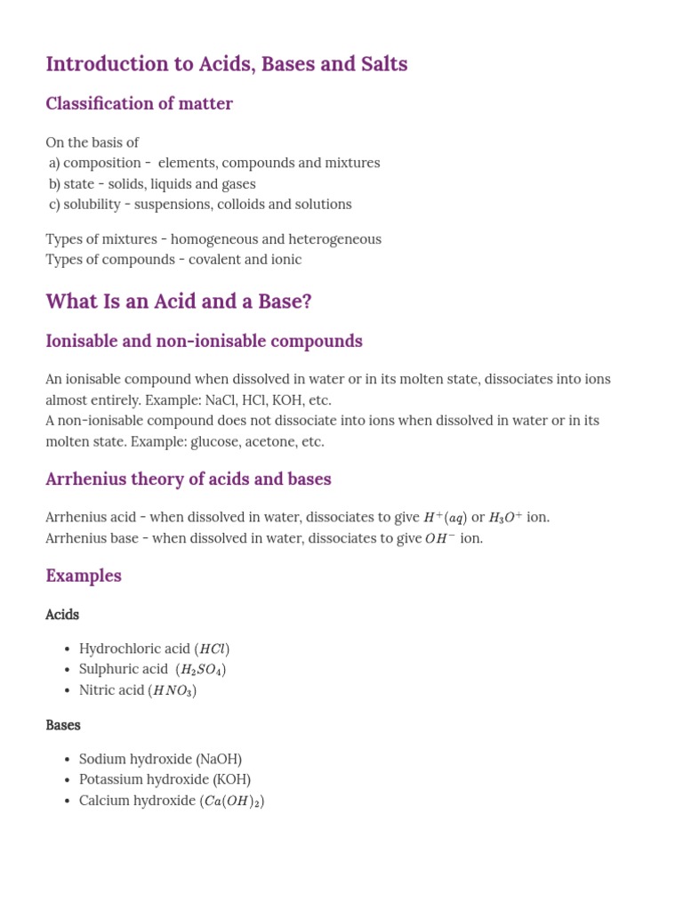 Introduction To Acids, Bases and Salts: Classification of Matter | PDF | Hydroxide | Acid