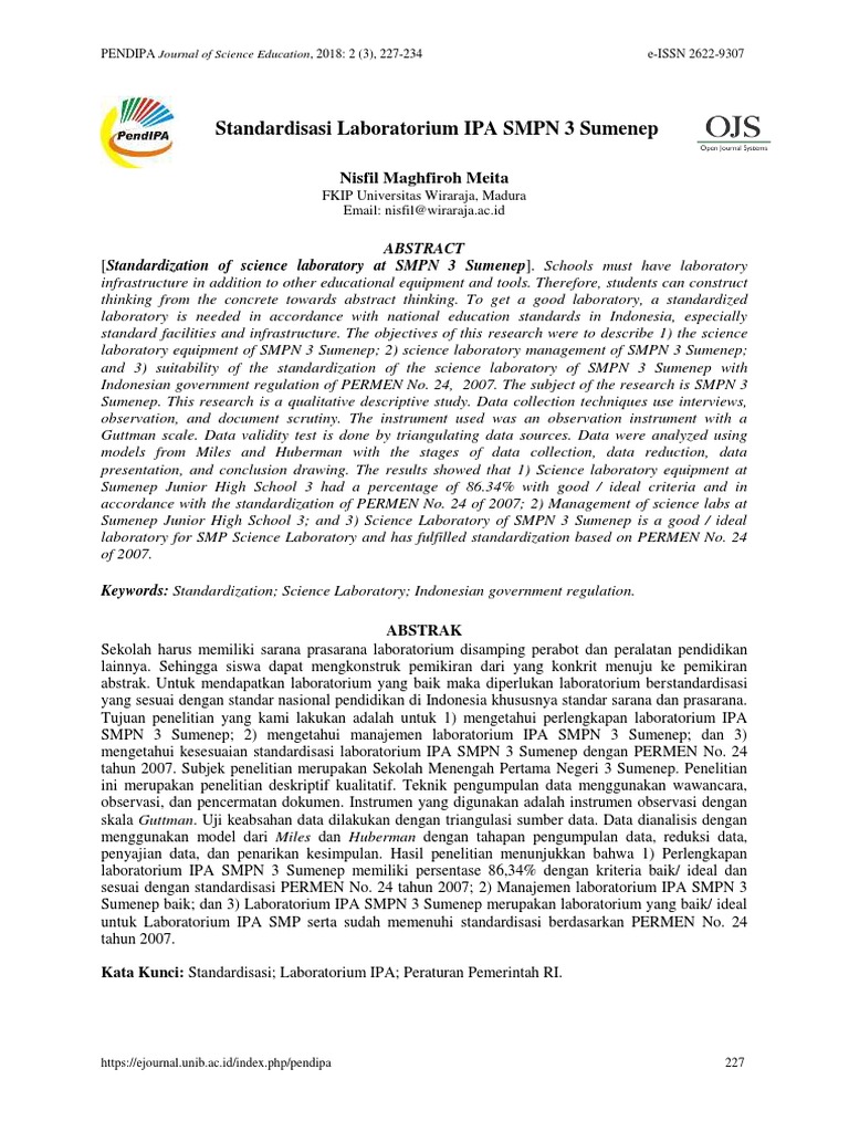 Standardisasi Laboratorium IPA SMPN 3 Sumenep: Nisfil Maghfiroh Meita | PDF | Observasi ...