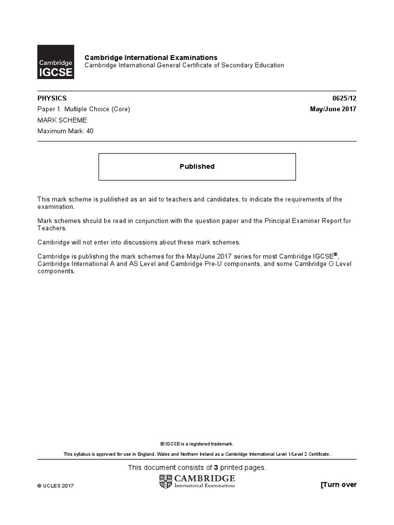 IGCSE 2017 (Mar) Physics Paper 1.12 - Answer PDF | PDF | Qualifications ...