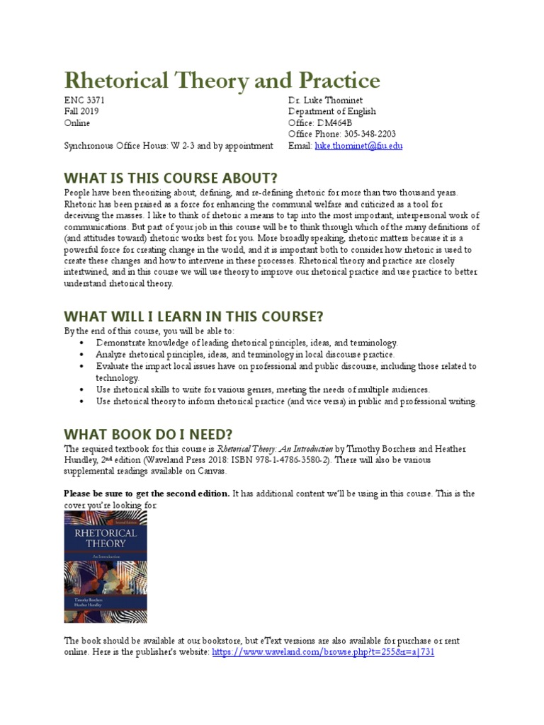 Rhetorical Theory and Practice Online Fall 2019 Syllabus | PDF ...