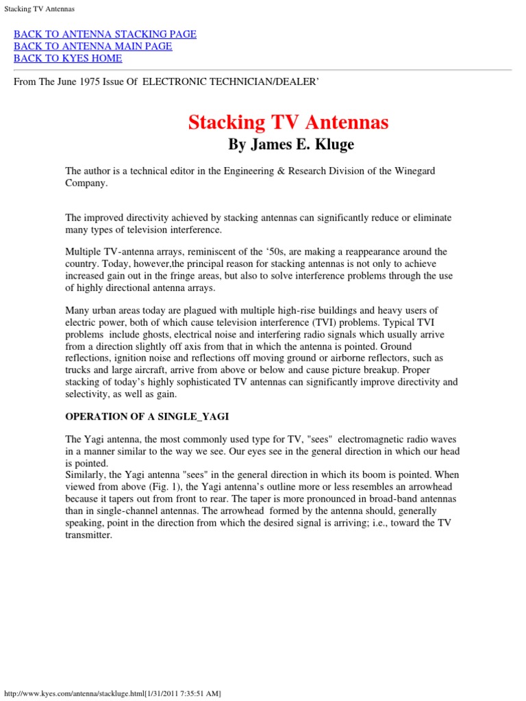 Stacking TV Antennas | PDF | Antenna (Radio) | Coaxial Cable