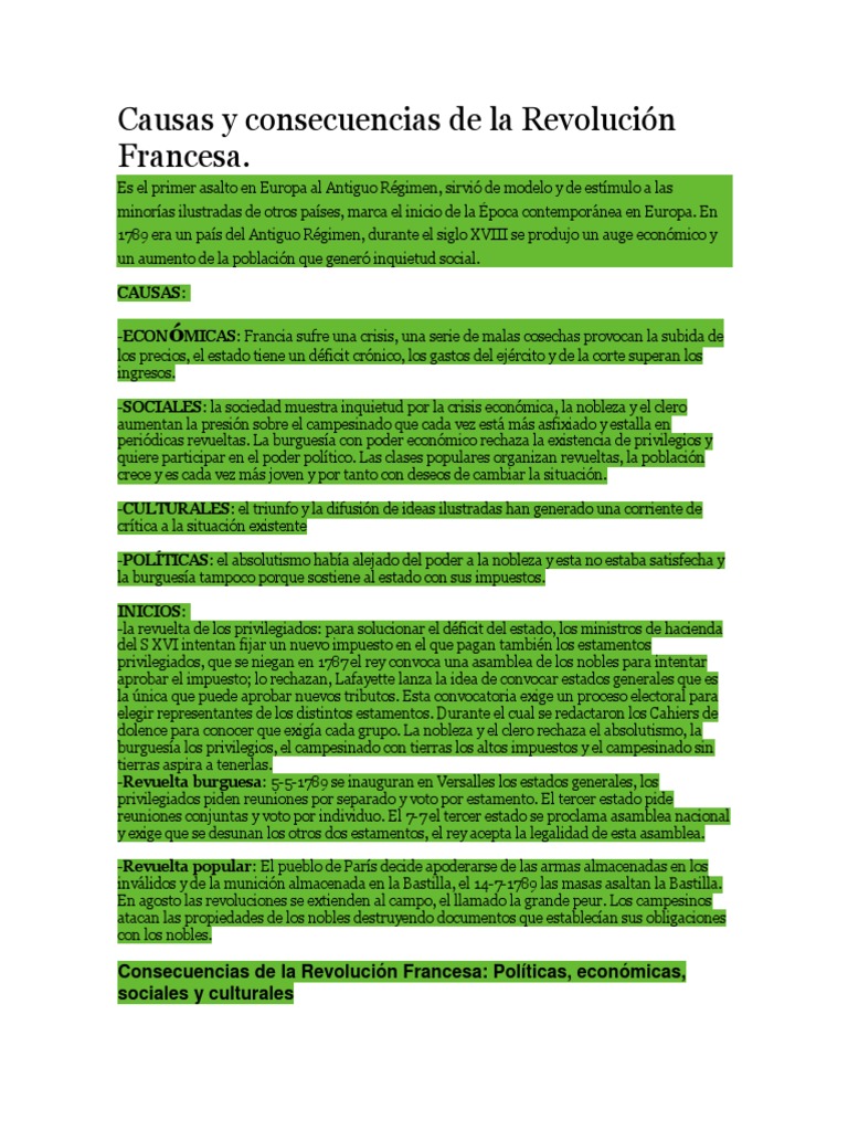 Causas y Consecuencias de La Revolucion | PDF | revolución Francesa | Primer imperio francés