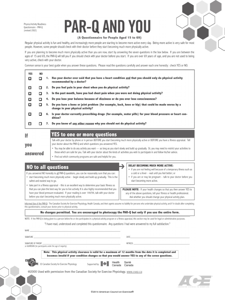 PAR-Q and You Fitness Assessment Form | PDF
