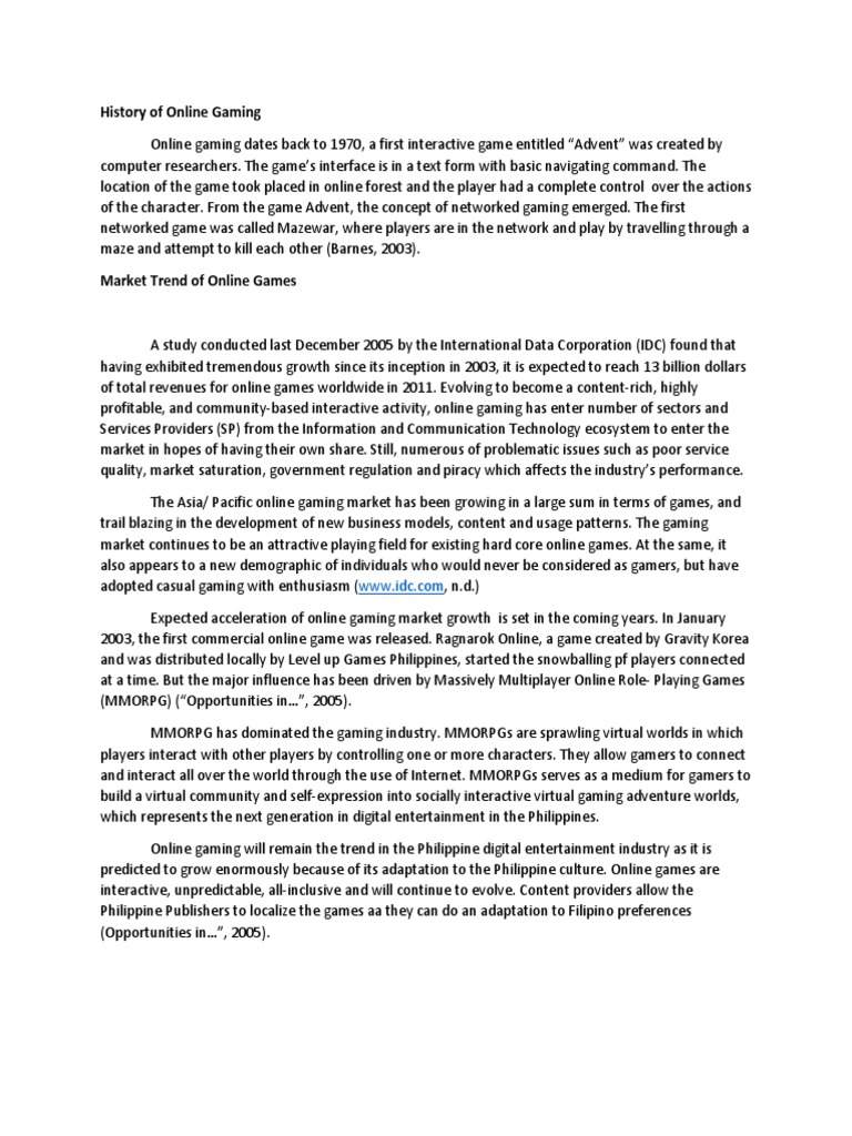History of Online Gaming | PDF | Video Games | Internet