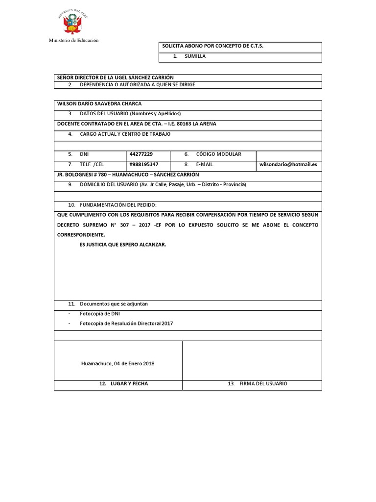 Modelo de Solicitud de CTS | PDF