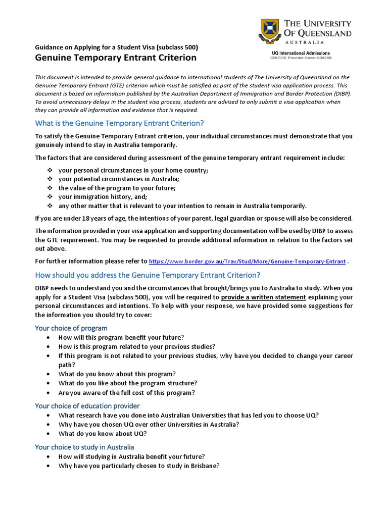UQ GTE Statement of Purpose | PDF | Travel Visa | Australia