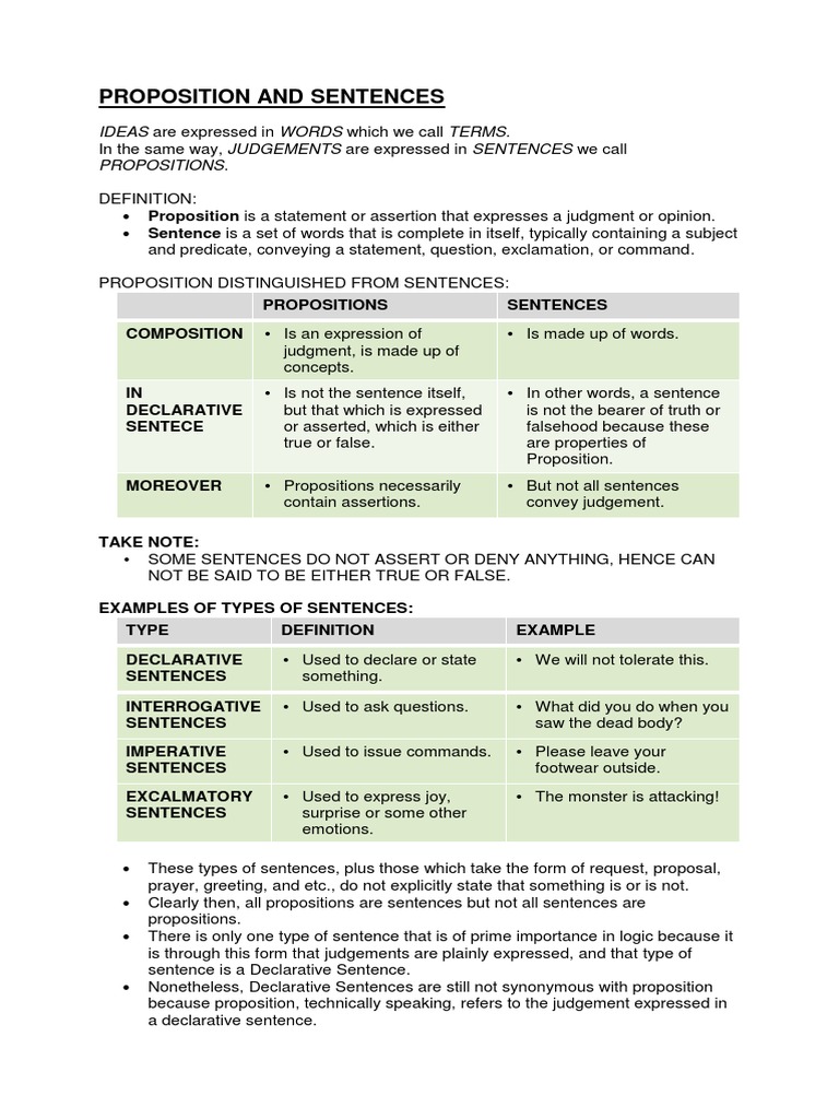 Proposition and Sentences (Output) | PDF | Proposition | Sentence ...