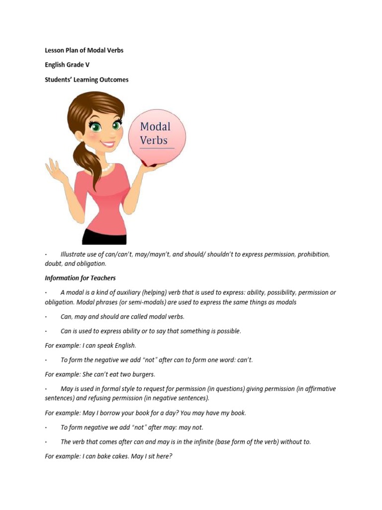 Lesson Plan of Modal Verbs July 29 | PDF | Syntax | Grammar