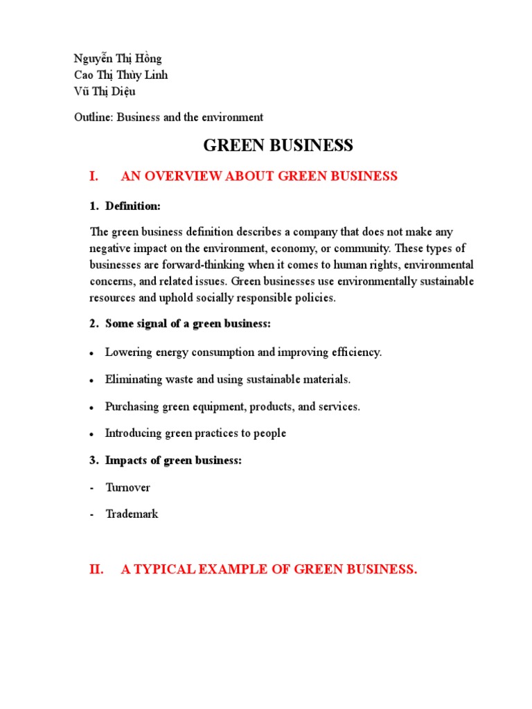 I. An Overview About Green Business | PDF | Sustainable Business ...