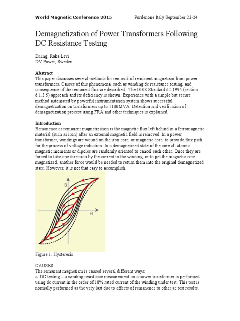 Demagnetization of Power Transformers: Methods for Removing Remanent ...