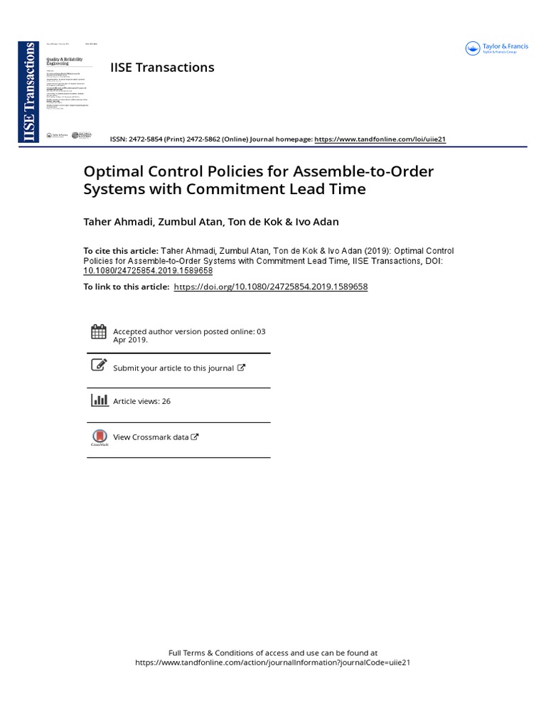 Optimal Control Policies For Assemble-to-Order Systems With Commitment ...