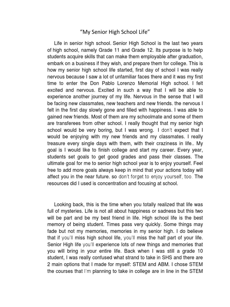 Reflections on My Memorable Senior High School Journey | PDF ...
