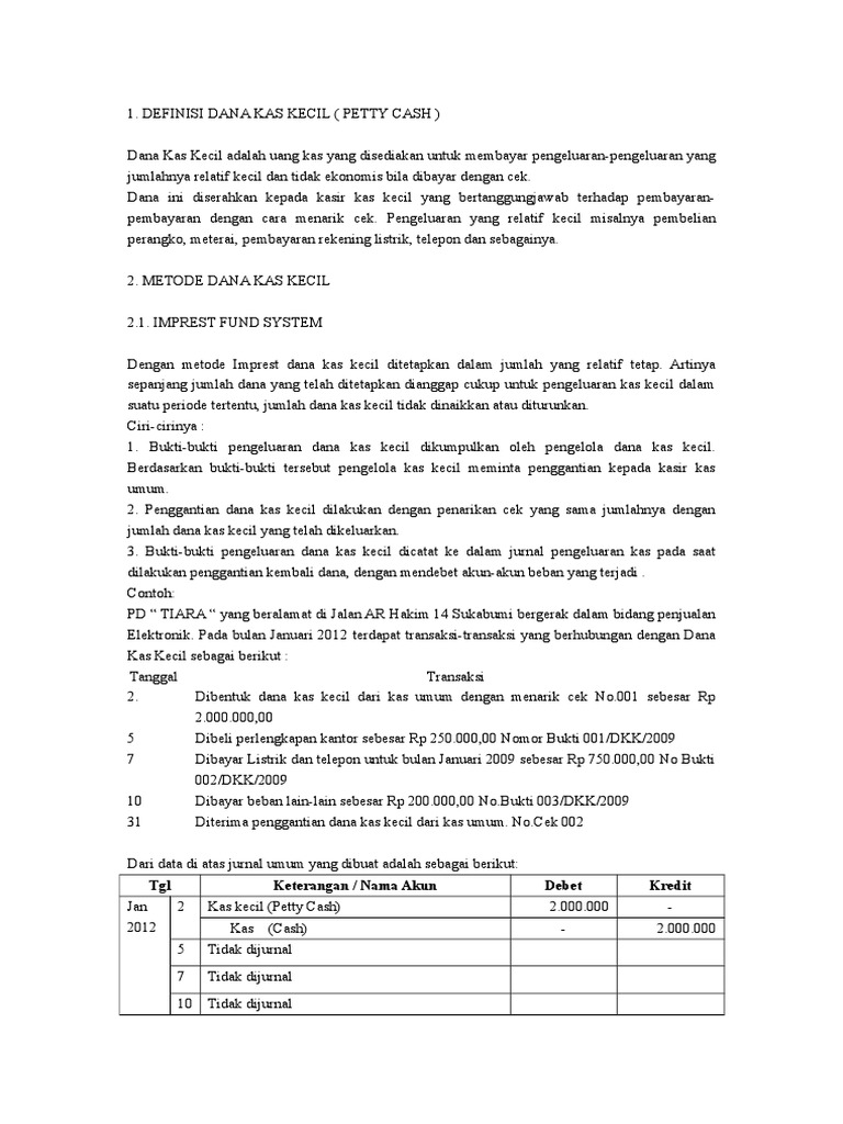 Kas Kecil | PDF | Pengelolaan Keuangan & Uang | Griya & Taman