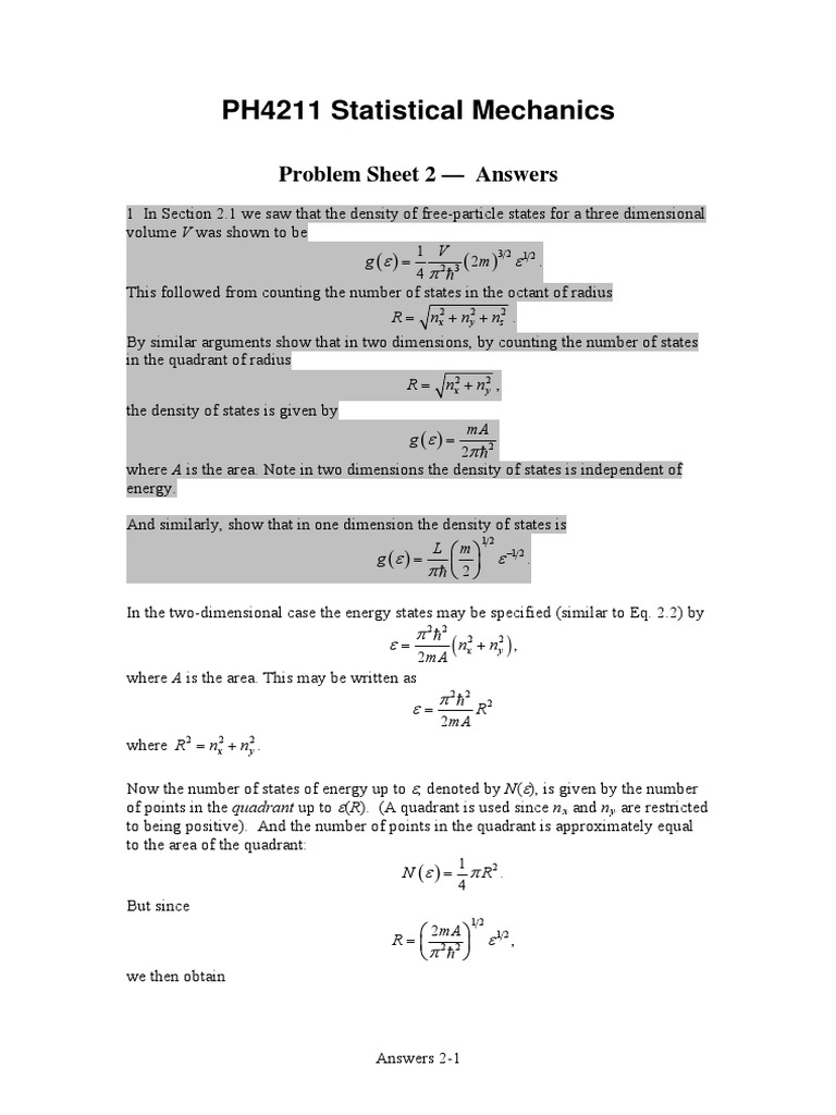 PH4211 Statistical Mechanics: Problem Sheet 2 - Answers | PDF | Boson ...
