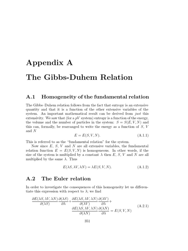 Appendix A The Gibbs-Duhem Relation | PDF | Entropy | Gibbs Free Energy