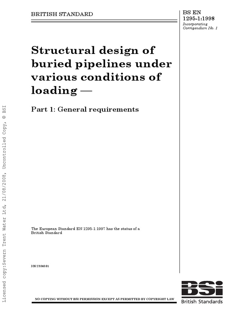 BS EN1295 Struc Des of Buried Pipes | PDF | Pipe (Fluid Conveyance ...