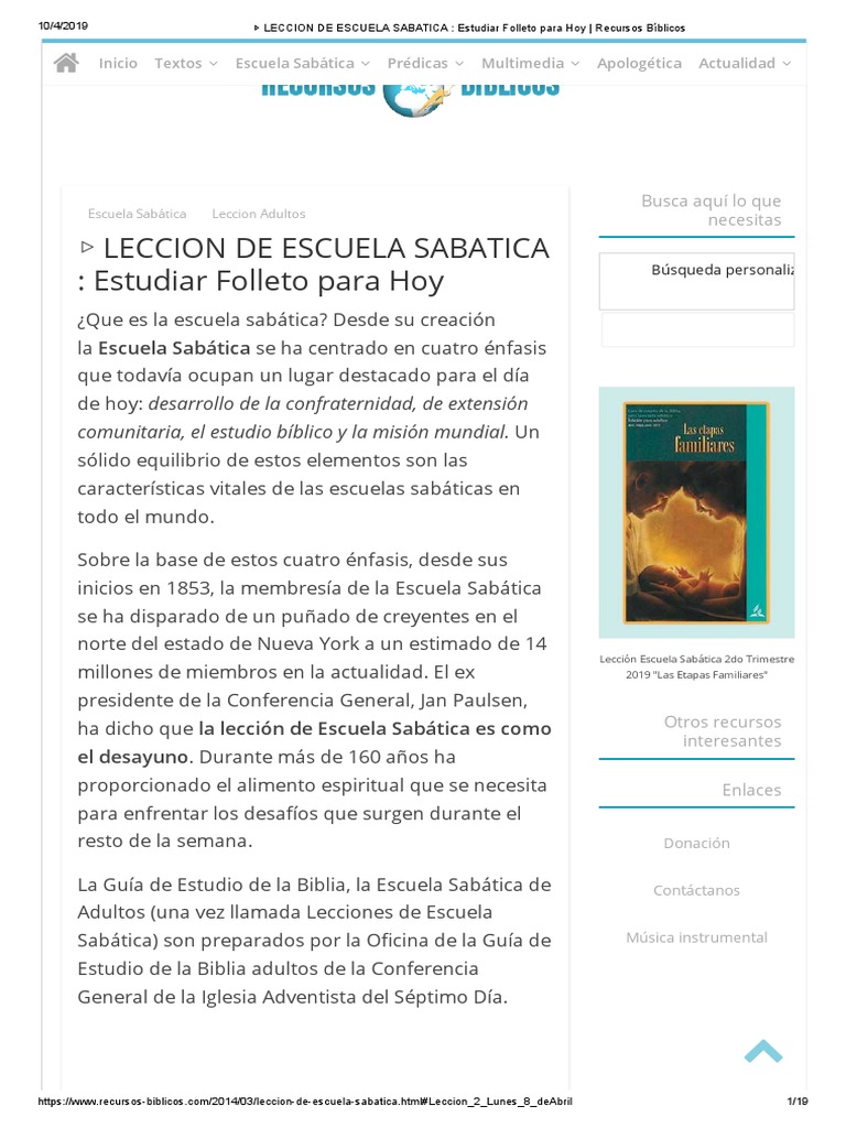 LECCION DE ESCUELA SABATICA - Estudiar Folleto para Hoy - Recursos ...