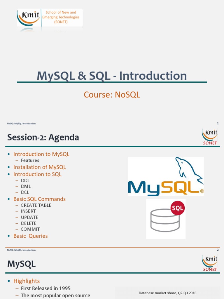 Mysql & SQL - Introduction: Course: Nosql | PDF | Sql | My Sql