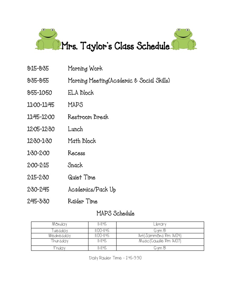 Mrs. Taylor's Class Schedule | PDF