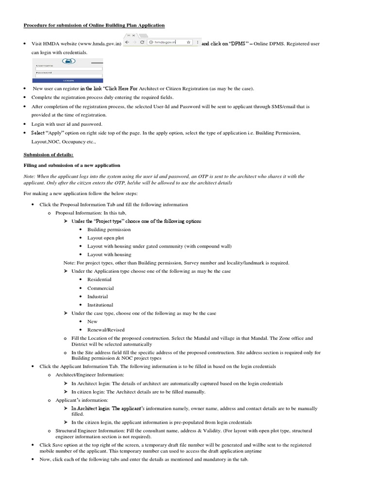 Procedure For Submission of Online Building Plan Application | PDF ...