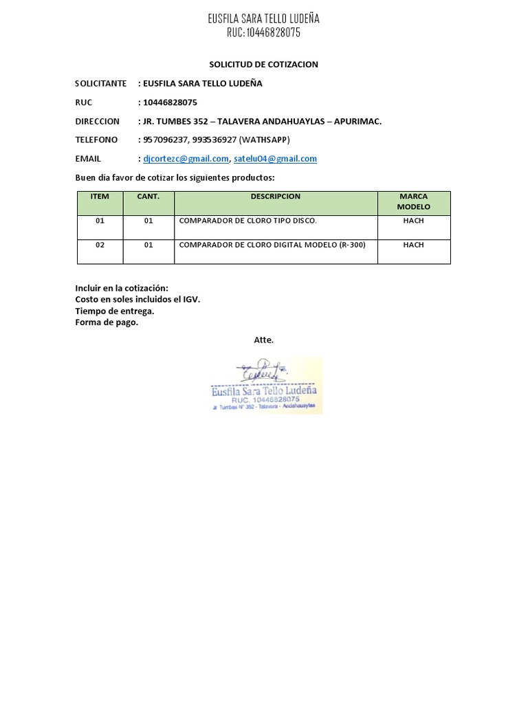 Solicitud de Cotizacion | PDF