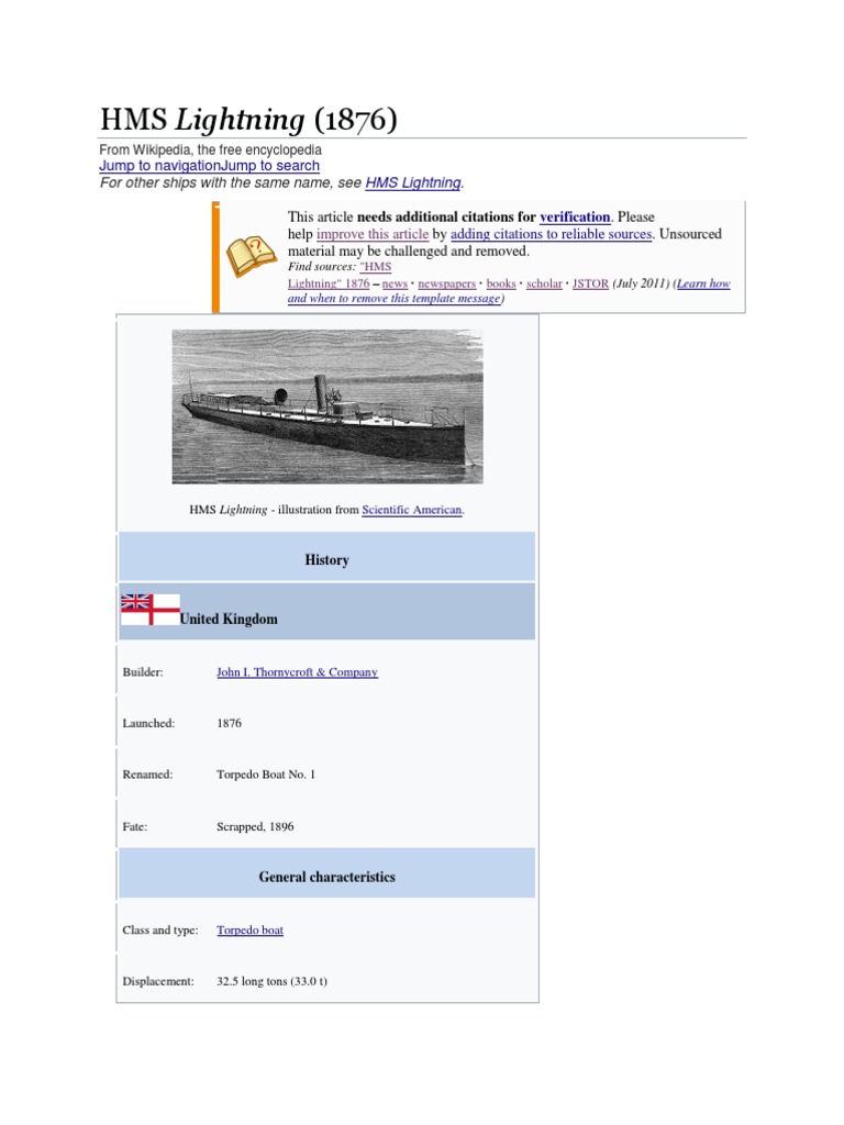 Hms Lightning (1876) : Jump To Navigationjump To Search | PDF