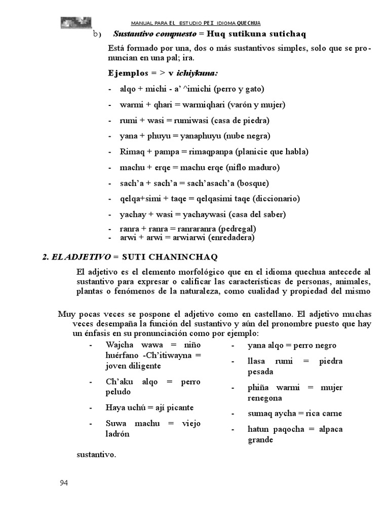 Quechua | Descargar gratis PDF | Adjetivo | Sustantivo