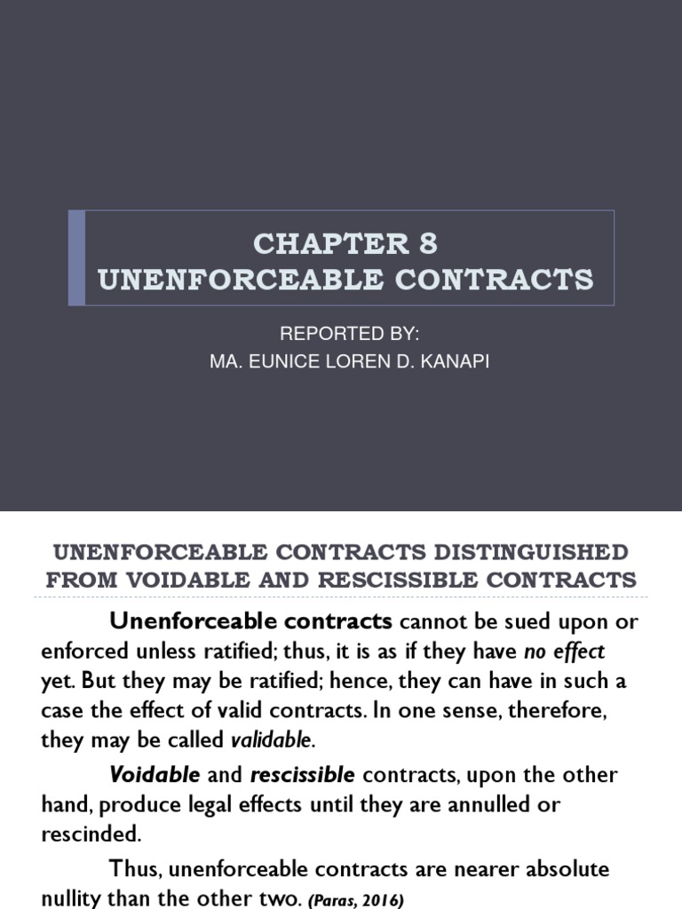 Unenforceable Contracts: Reported By: Ma. Eunice Loren D. Kanapi | PDF ...