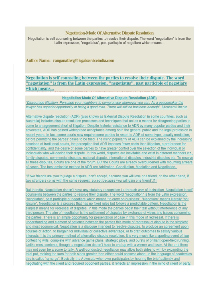 Types of Negotiation in India | PDF | Negotiation | Alternative Dispute ...