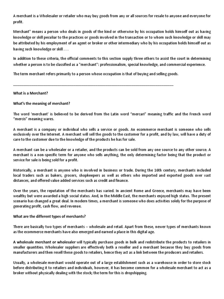 What Is A Merchant? What's The Meaning of Merchant? | PDF | Retail | Sales