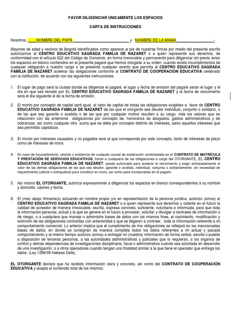 Ejemplo Diligenciar Pagare y Carta de Instrucciones | Pagos Ejemplo Diligenciar Pagare y Carta de Instrucciones | Pagos