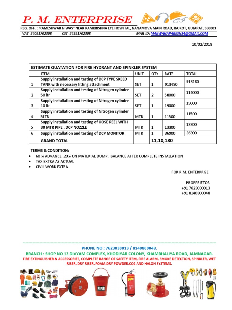 P. M. Enterprise: Estimate Quatation For Fire Hydrant and Spinkler ...
