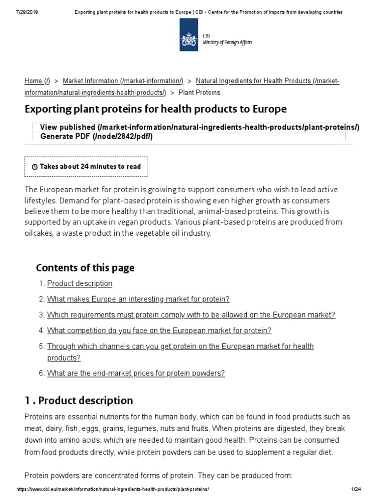 Exporting Plant Proteins For Health Products To Europe - CBI - Centre ...