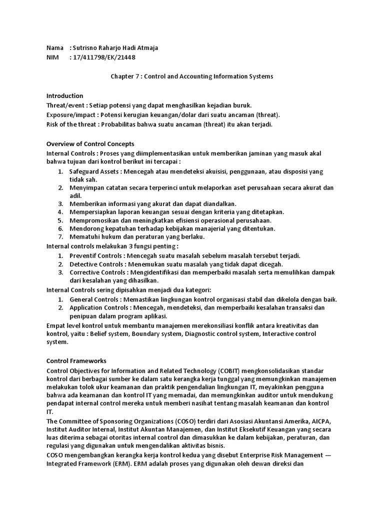 Rangkuman SIA Chapter 7 | PDF | Bisnis | Pengelolaan Keuangan & Uang