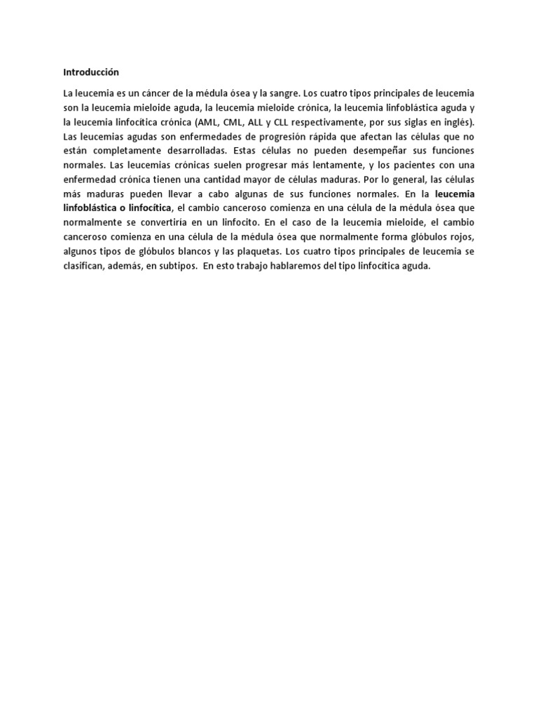 Leucemia Linfocitica Aguda | PDF | Leucemia | Médula ósea Leucemia Linfocitica Aguda | PDF | Leucemia | Médula ósea