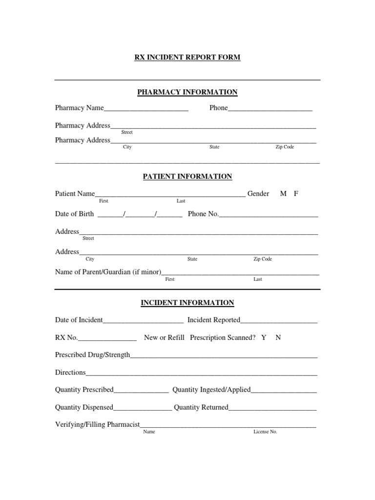 RX Incident Report Form | PDF | Medical Prescription | Pharmacist