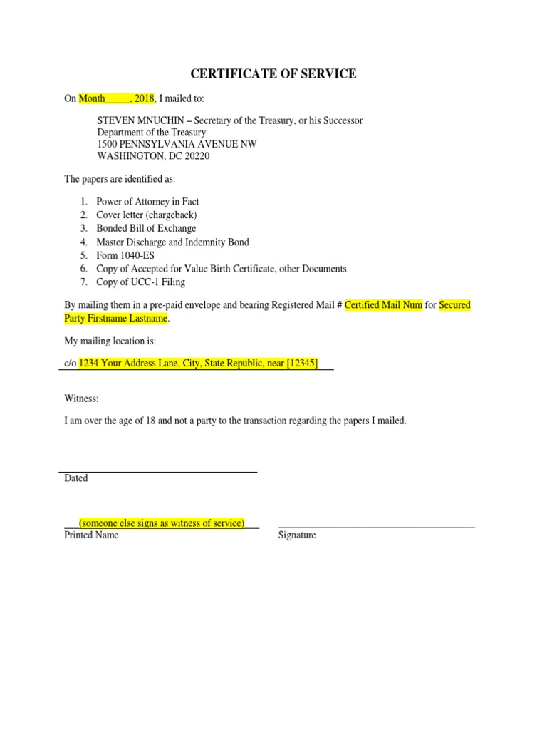 Certificate of Service Template | PDF | Politics | Law