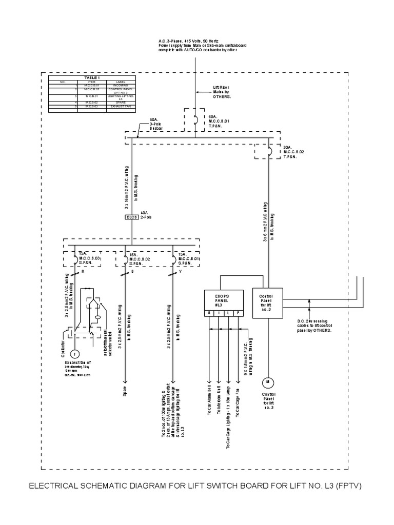 Electrical Schematic Diagram For Lift Switch Board For Lift No. L3 ...