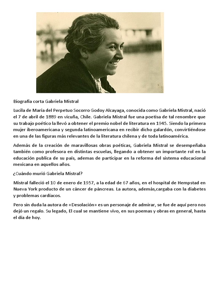 Biografía corta de Gabriela Mistral | PDF