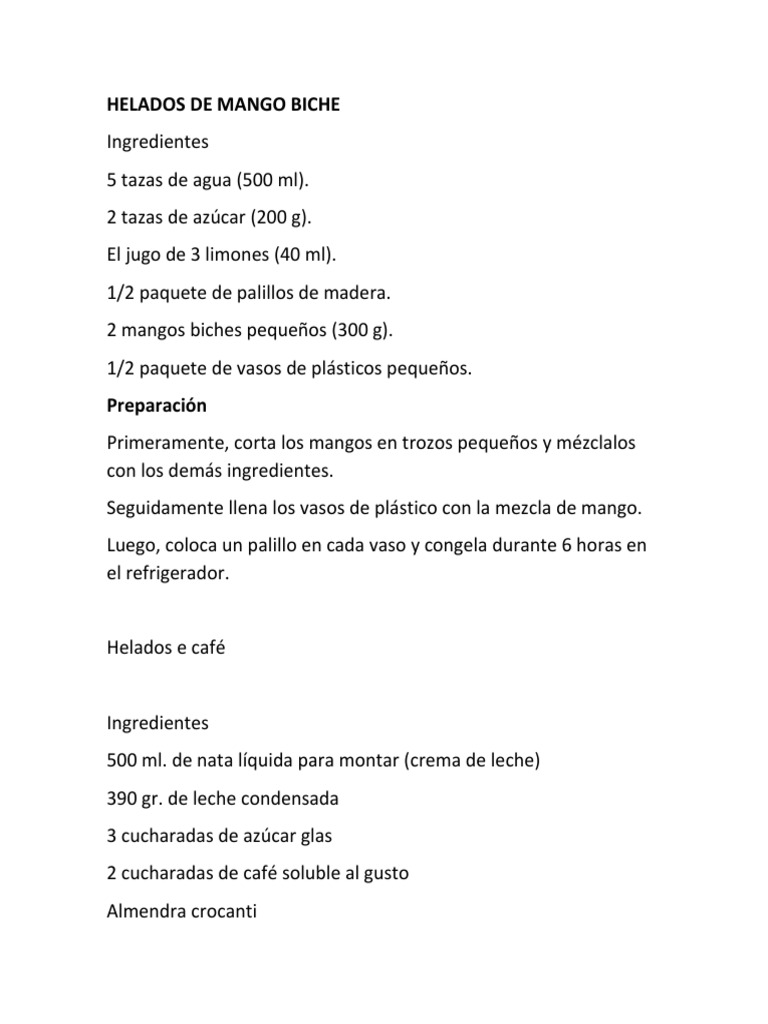 Helados De Mango Biche Una Receta Fresca Y Refrescante Pdf Helado