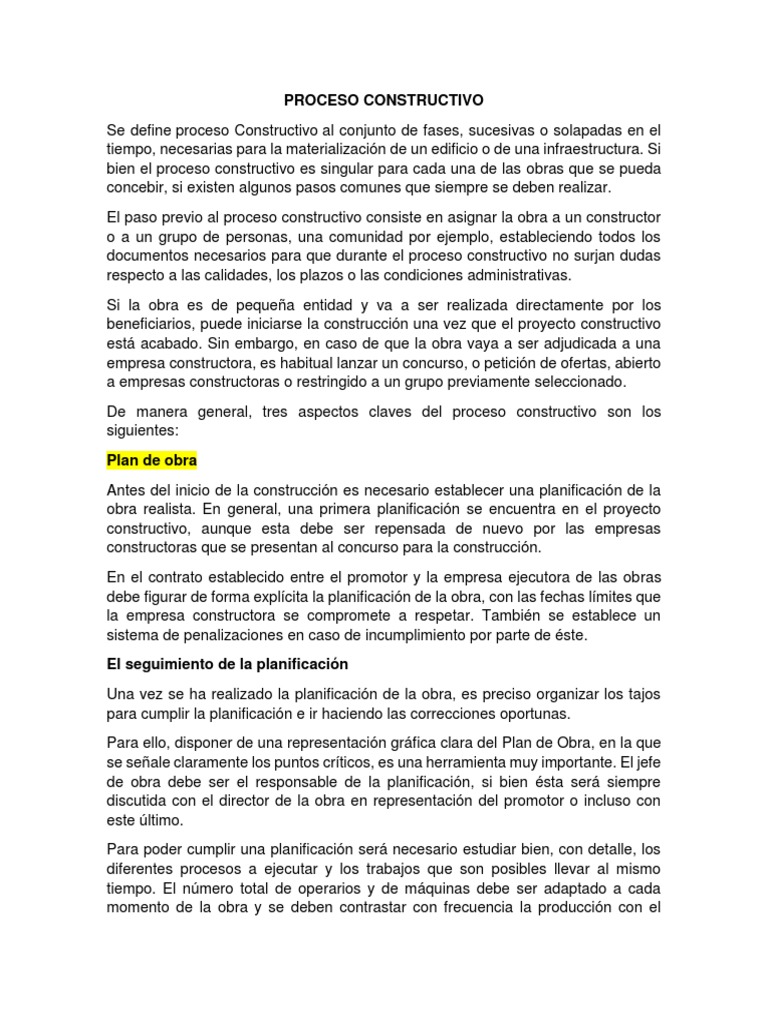 Proceso Constructivo | PDF | Planificación | Hormigón