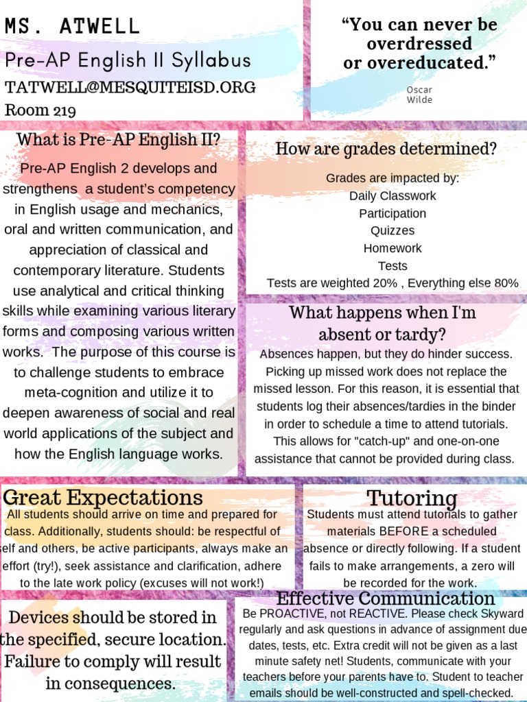 Pre-AP English II Course Overview | PDF | Behavior Modification | Learning