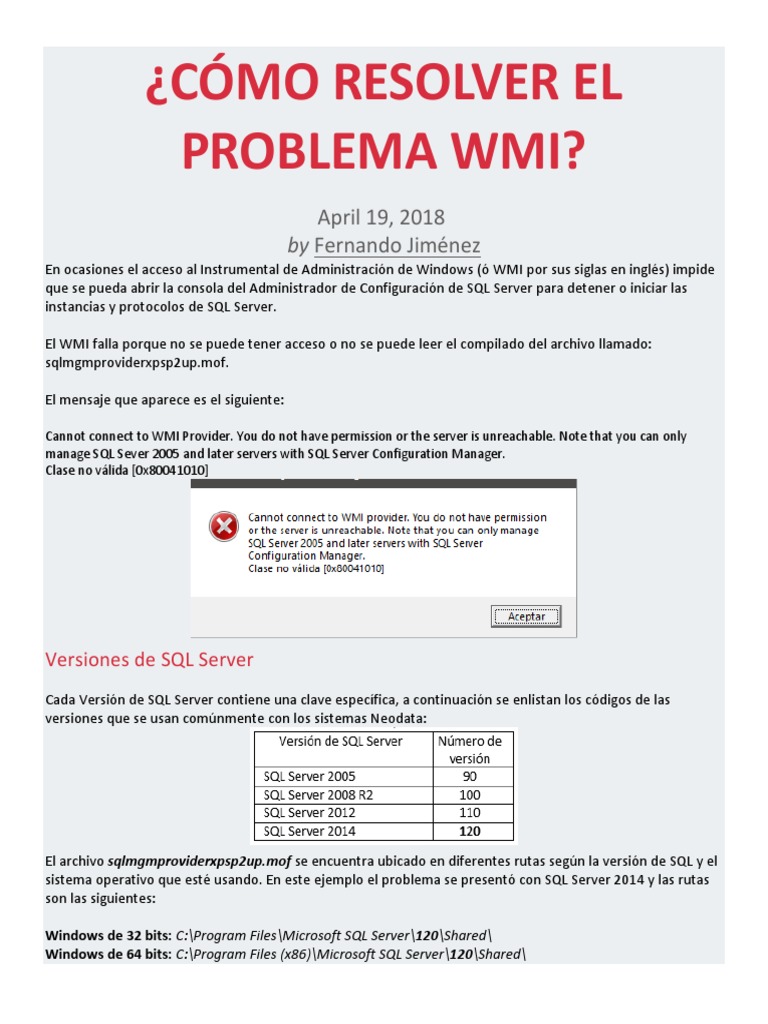 Cómo resolver el error de acceso al WMI que impide administrar instancias de SQL Server | PDF ...