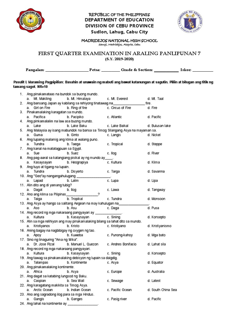 Araling Panlipunan 1st Quarter Grade 7 | PDF