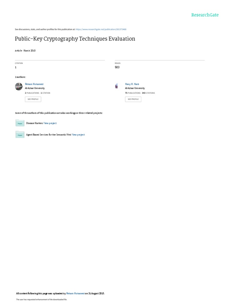 Public Key Cryptography Technique Evaluation | PDF | Public Key ...