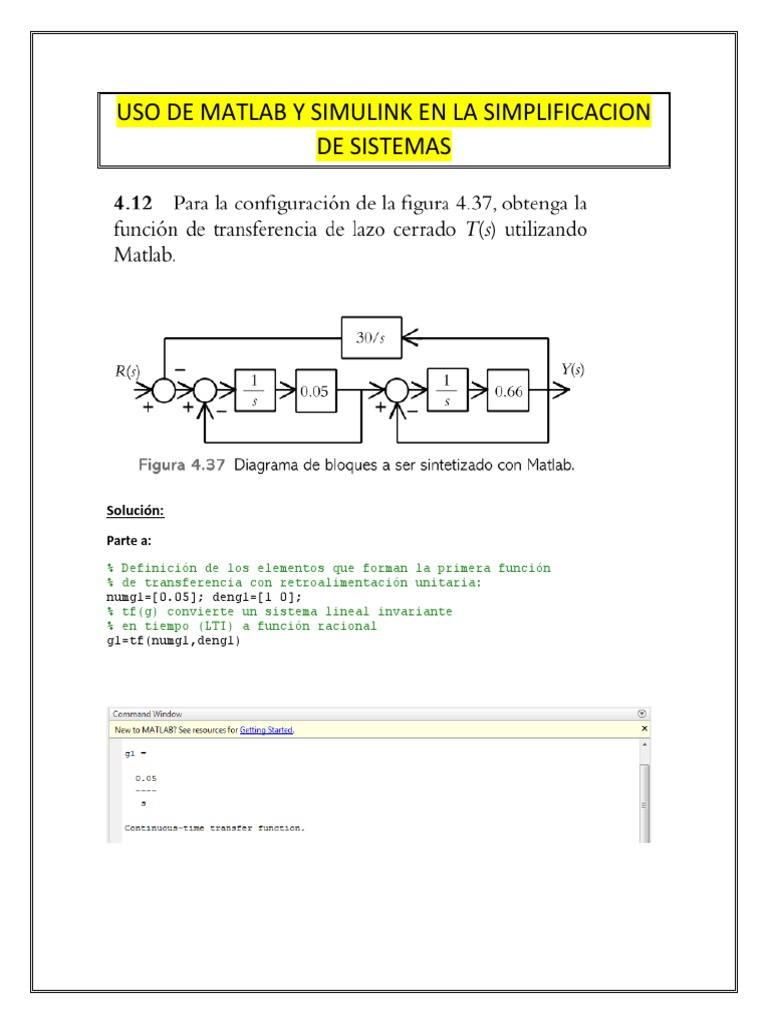 Ejercicios de Matlab y Simulink en La Simplificacion de Sistemas | PDF