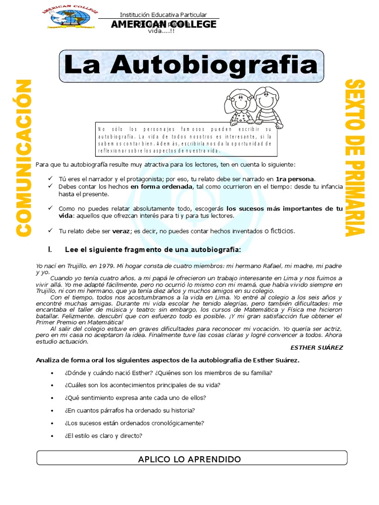 Ficha La Autobiografia para Sexto de Primaria | PDF