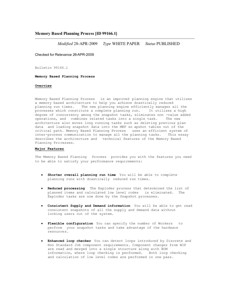 Memory Based Planning Process | PDF | Database Transaction | Databases