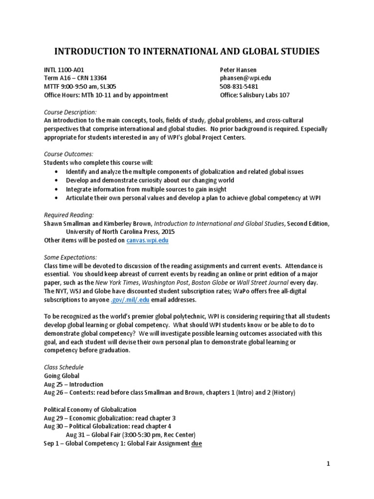 Introduction To International and Global Studies: Course Description | PDF | Citation ...