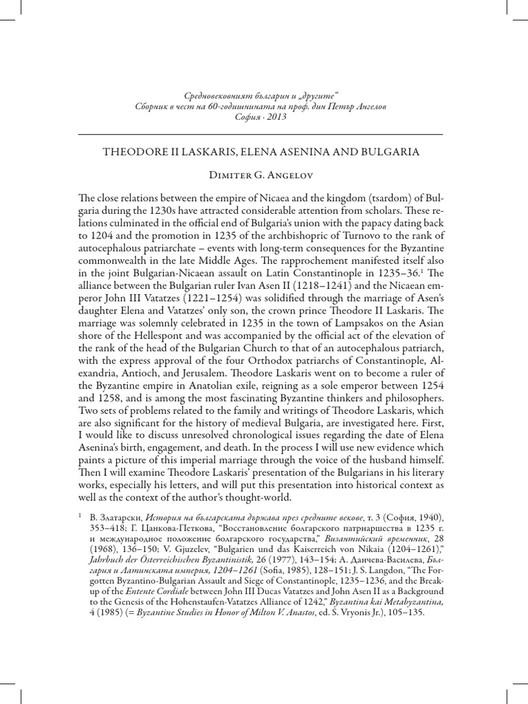 Dimiter G Angelov - Theodore II Laskaris, Elena Asenina and Bulgaria ...